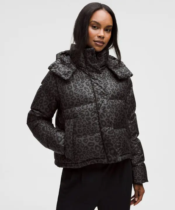 Lululemon Wunder Puff Cropped Down Jacket - Leopardo Shift Graphite Grey