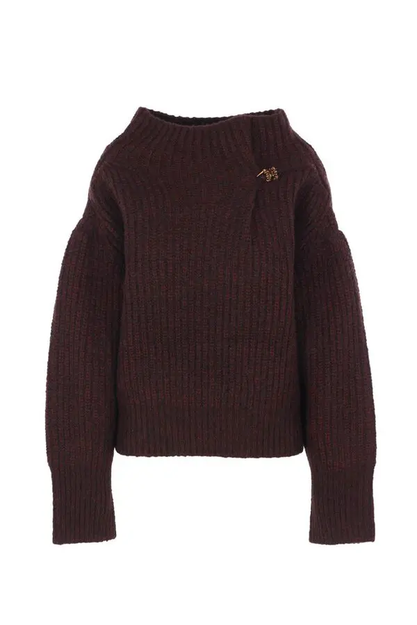 Dries Van Noten Wool And Alpaca Knit Pullover With Jeweled Pin - Purple