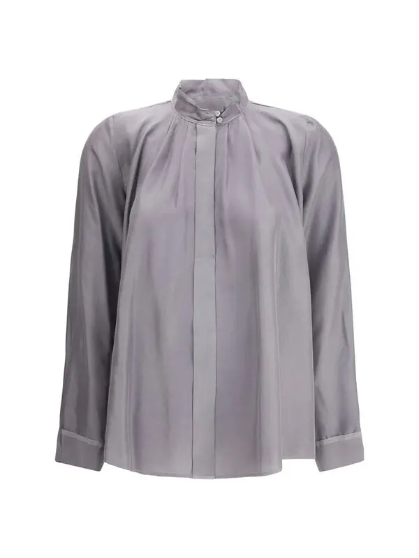 FORTE_FORTE Habotai Silk Crater Collar Shirt