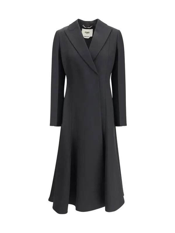 Fendi Fitted Grain De Poudre Wool Coat With Peplum Detail