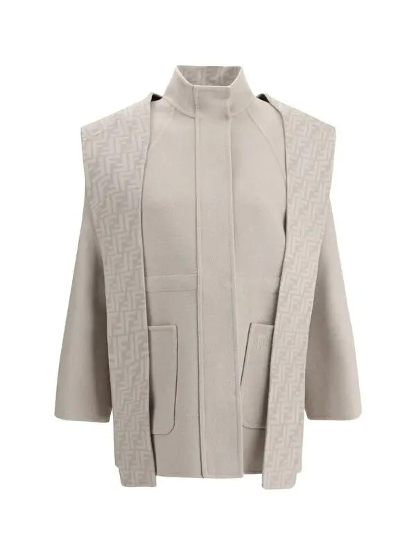 Fendi Wool Coat With Detachable Hood And Scarf