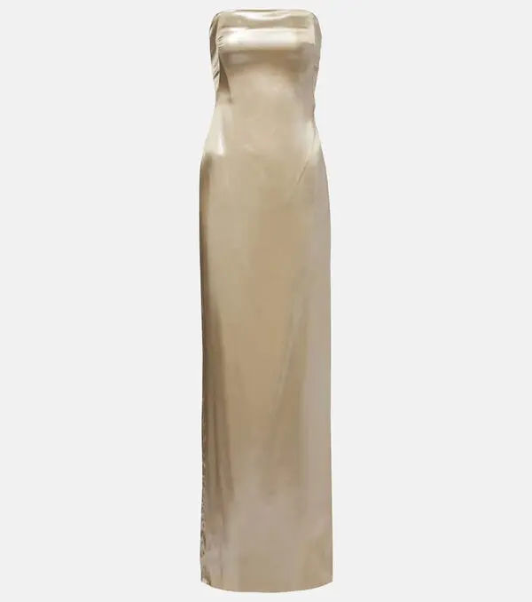 Galvan Strapless Satin Bustier Gown - Gold