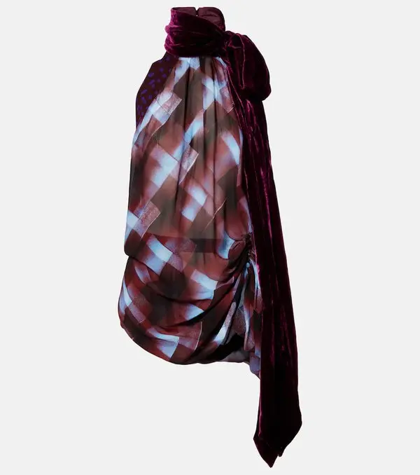 Dries Van Noten Checked Scarf-detail Halterneck Top