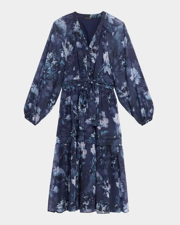 Kobi Halperin Belle Tiered Floral-print Midi Dress - Midnight Multi