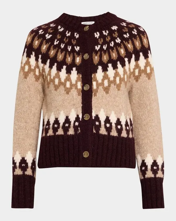 Veronica Beard Christina Fairisle Cardigan - Raisin Multi