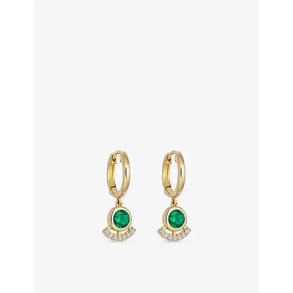 Astley Clarke Halo 18ct Yellow Lab-grown Emerald And Diamond Hoop Earrings