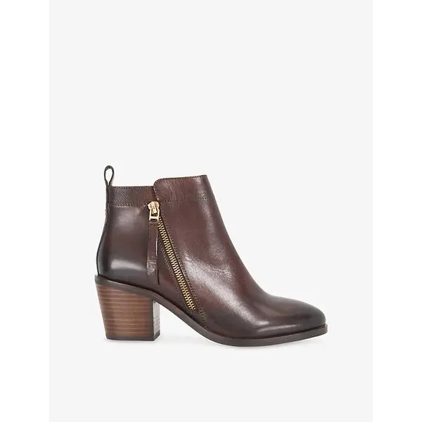 DUNE Leather Heeled Ankle Boots - Brown Leather