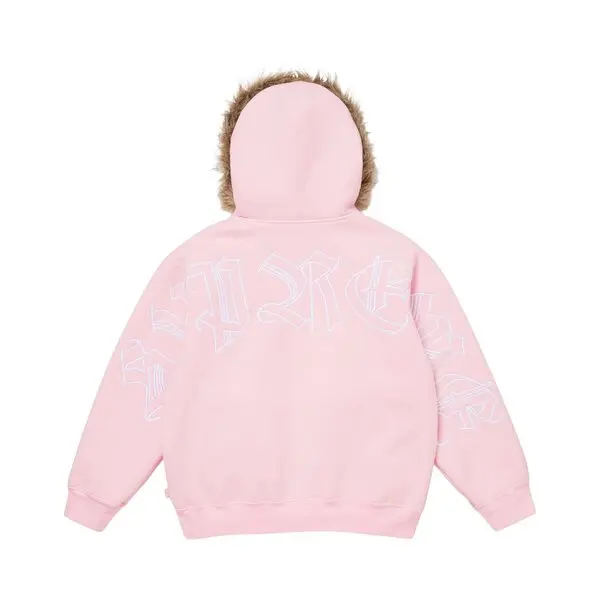 Supreme Faux Fur Zip Up Hooded Sweatshirt - Pink