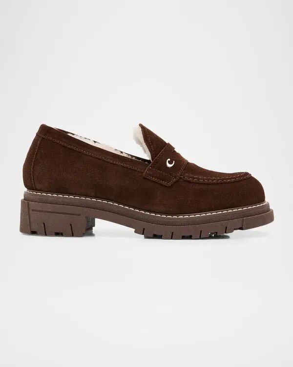 La Canadienne Suede Platform Penny Loafers - Chocolate