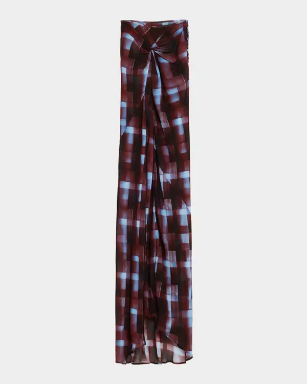 Dries Van Noten Smila Check Maxi Skirt - Burgdy