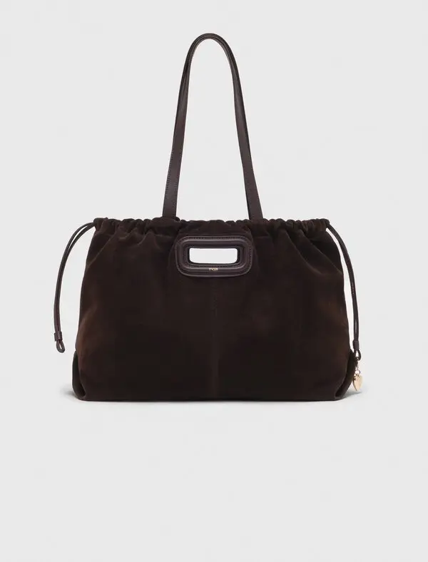 Maje Leather Suede M Tote Bag - Dark Brown