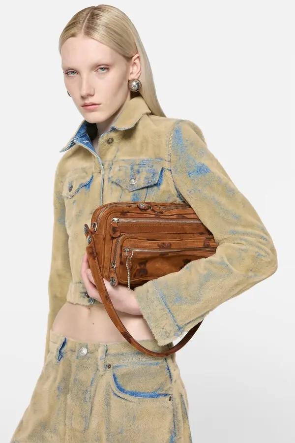 Acne Studios Suede Shoulder Bag With Teddy Print