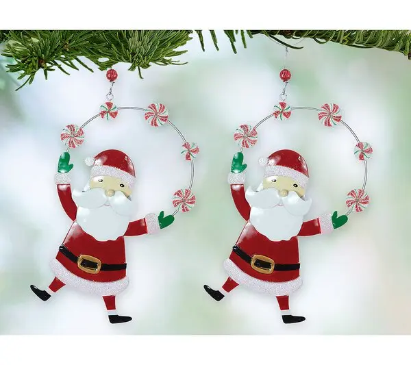 SUNSET VISTA DESIGNS Santa Juggling Candy Ornam Ent Set Of 2