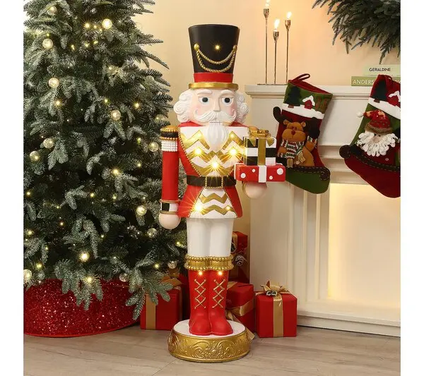 LUXEN HOME Luxenhome 4ft Lighted Red Nutcracker Soldier Wi Th Presents