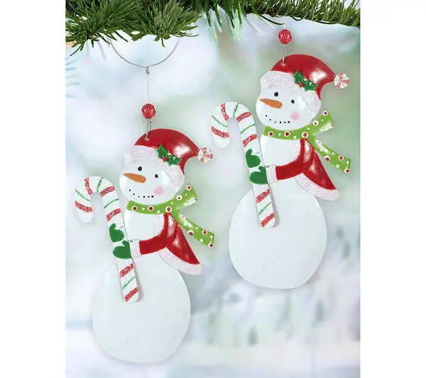 SUNSET VISTA DESIGNS Minty' Candy Snowman Orna Ment Set Of 2
