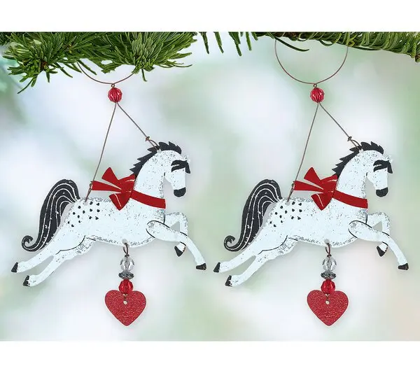 SUNSET VISTA DESIGNS White Stallion Ornament Se T Of 2