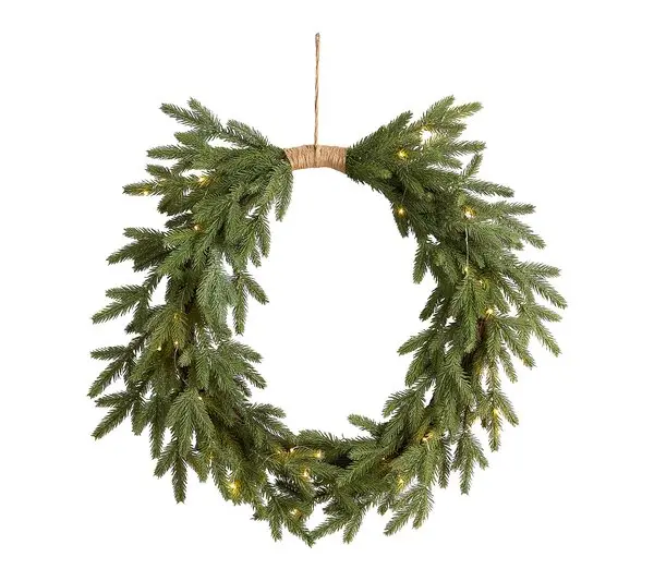 NEARLY NATURAL 24' Holiday Pre-lit Cascading Pi Ne Wreath