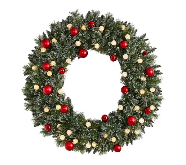 NEARLY NATURAL 4' Oversized Frosted Wreath W/ 4 0 Globe Lights