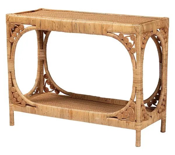 BALI & PARI Ramona Light Honey Natural Rattan C Onsole Table