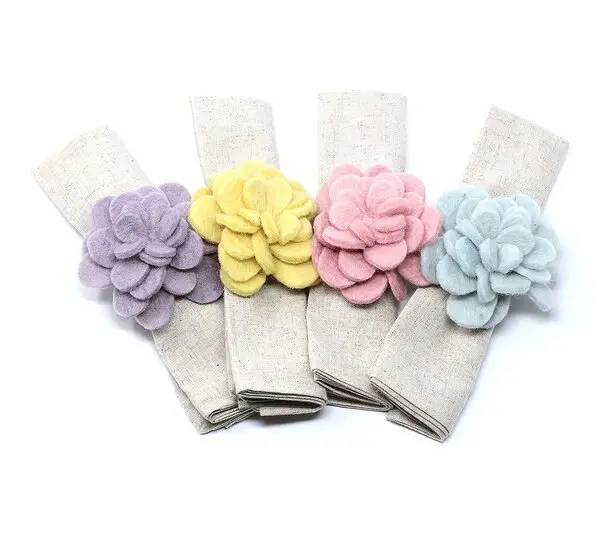 GLOBAL CRAFTS Set Of 4 Felt Pastel Zinnia Napki N Rings