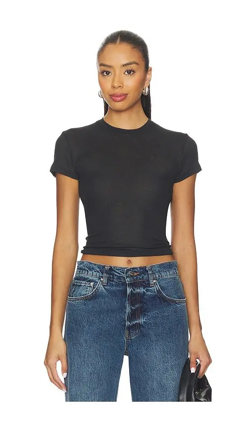 SKIMS Sheer Cotton Crewneck Standard T-shirt - Soot