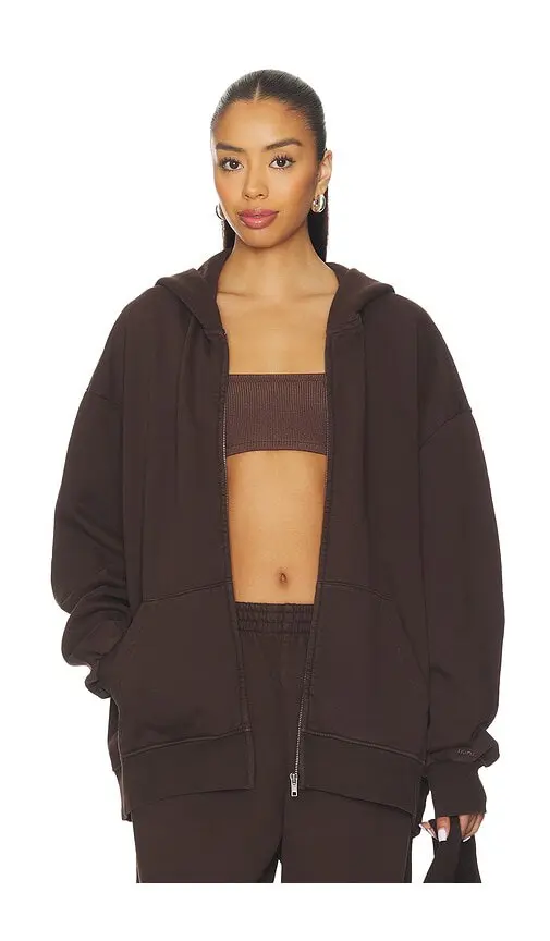 SKIMS Boyfriend Fleece Boxy Zip-up Hoodie - Espresso