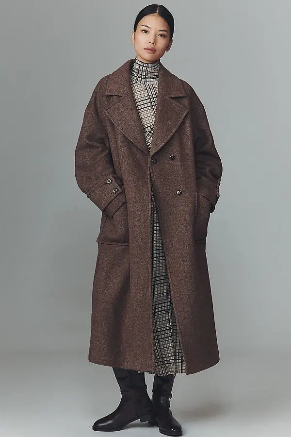 Anthropologie Wool-blend Herringbone Maxi Coat Jacket