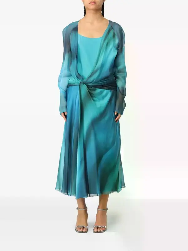 Alberta Ferretti Printed Chiffon Midi Dress - Blue