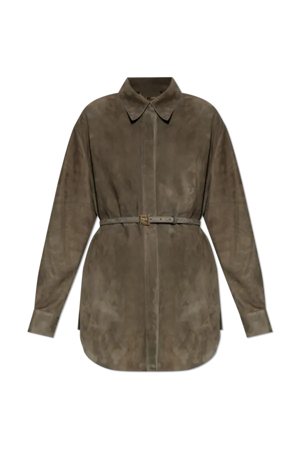 Fendi Suede Button-up Shirt With Side Slits