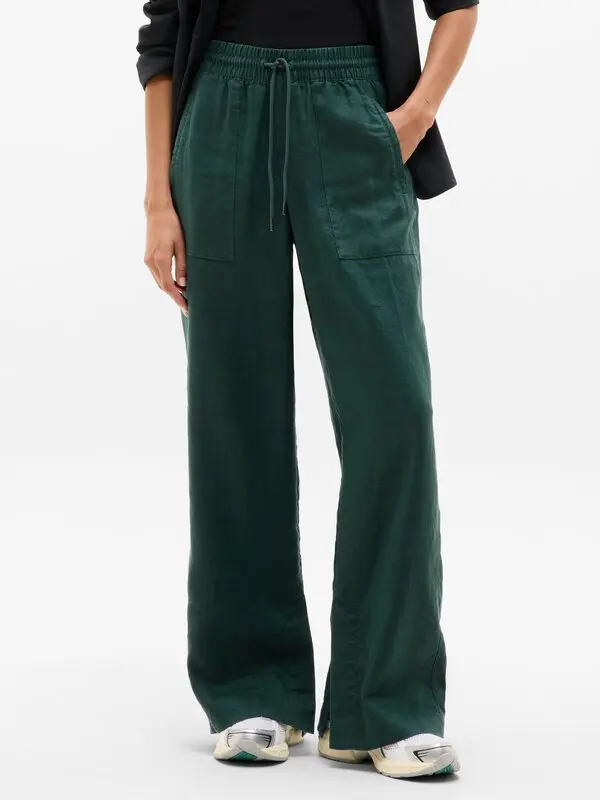 Athleta Retreat Linen Wide Leg Pants - Pine