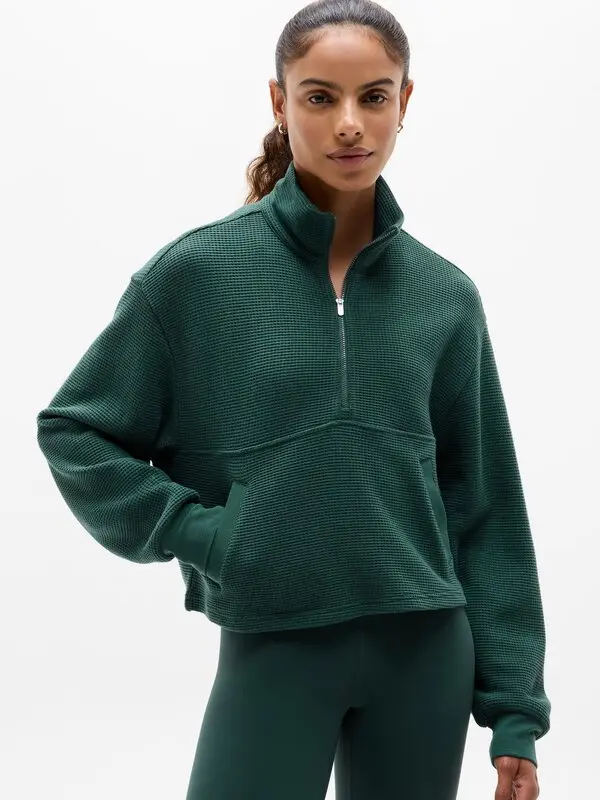 Athleta Tranquil Waffle 1/2 Zip Sweatshirt - Pine