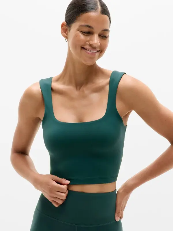 Athleta Transcend Square Neck Crop Sports Bra A-c - Pine