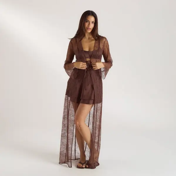 Lounge Mimi Lace Maxi Robe Chocolate