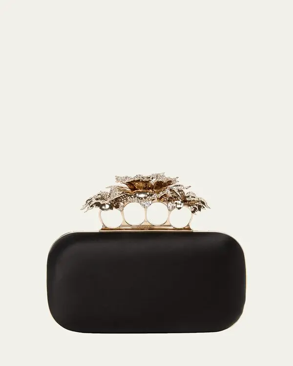 Alexander McQueen Carnation Crystal-encrusted Silk Satin Clutch - Black Gold
