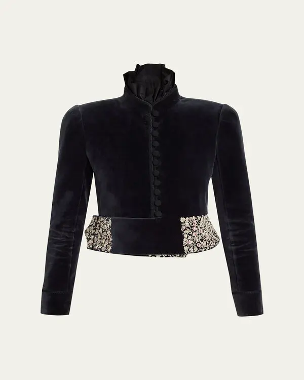 Chloé Spencer Embroidered-belt Velvet Crop Jacket
