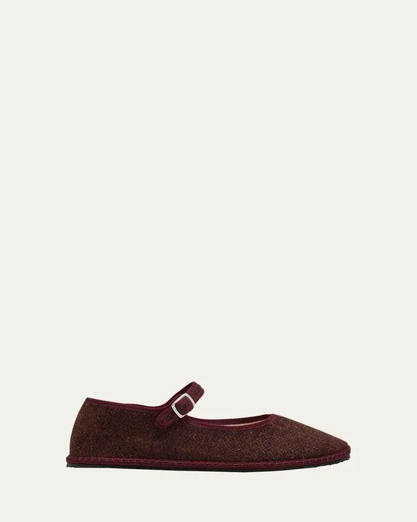 VIBI VENEZIA Mary Jane Wool-blend Flats - Bordeaux