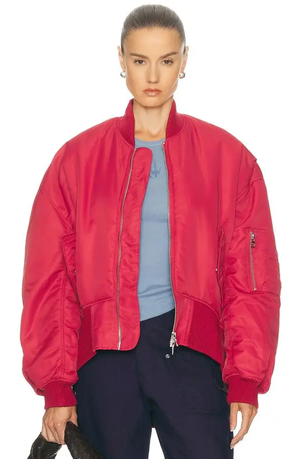 JW Anderson Oversized Curved Hem Bomber Jacket In Red