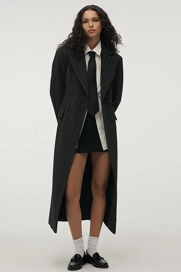 Anthropologie Pinstripe Hourglass Wool-blend Coat Jacket