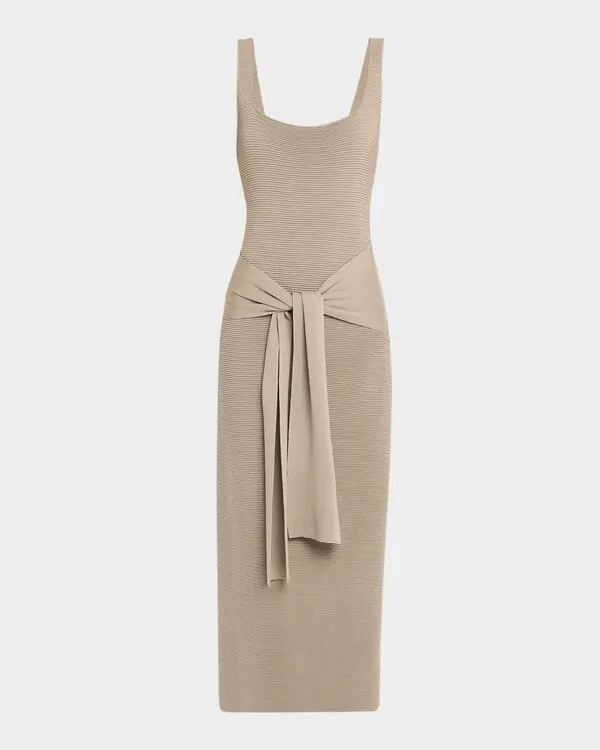 TOCCIN Elia Tie-front Ribbed Midi Dress