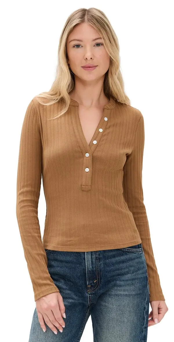 Veronica Beard Jocelyn Henley Top - Dark Acorn
