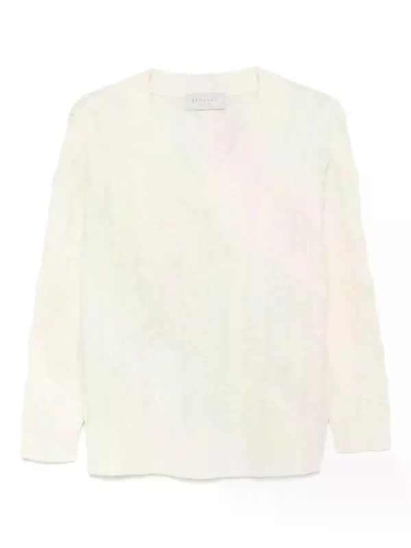 ERMANNO FIRENZE Floral-pattern V-neck Sweater - White