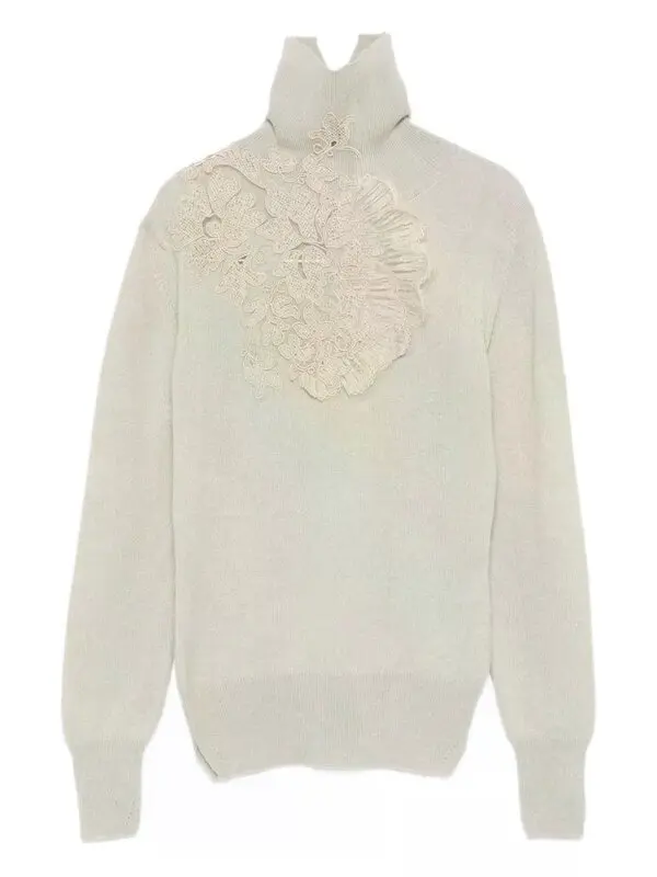 Ermanno Scervino Cashmere Sweater With Lace Appliqu