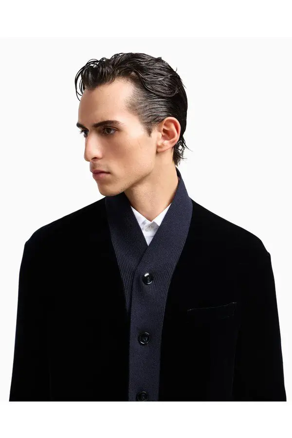 Giorgio Armani Single-breasted Velvet Jacket With Knit Details