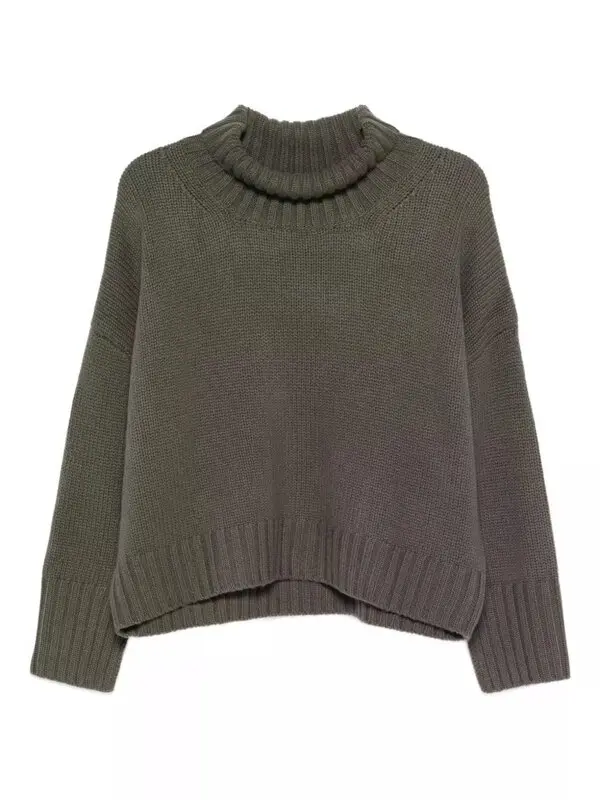 Soft Goat Roll-neck Ribbed Sweater - Green