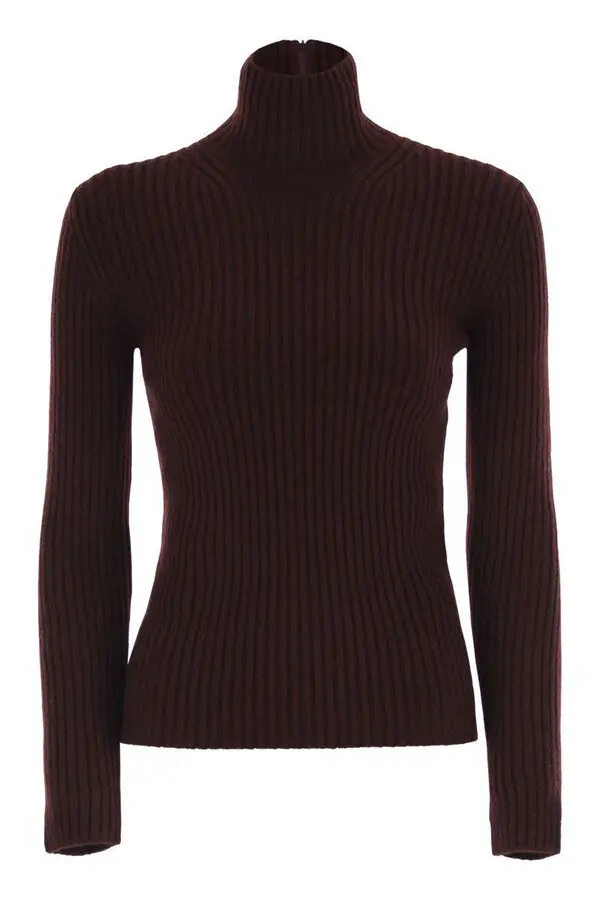 Max Mara Aral1234 Ribbed Wool And Cashmere Turtleneck Jumper - Red