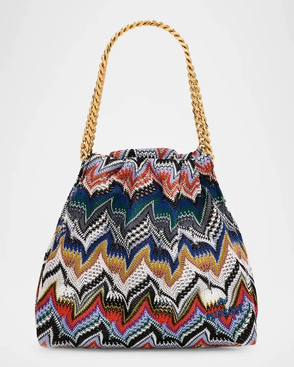 Missoni Drawstring Zigzag Knit Pouch - Drawstring Pouch Chain Raschel Flower Multi Blue