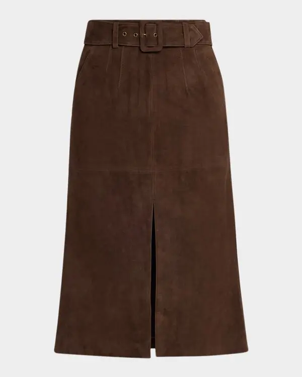 Veronica Beard Alexie Calf Suede Midi Skirt - Mocha