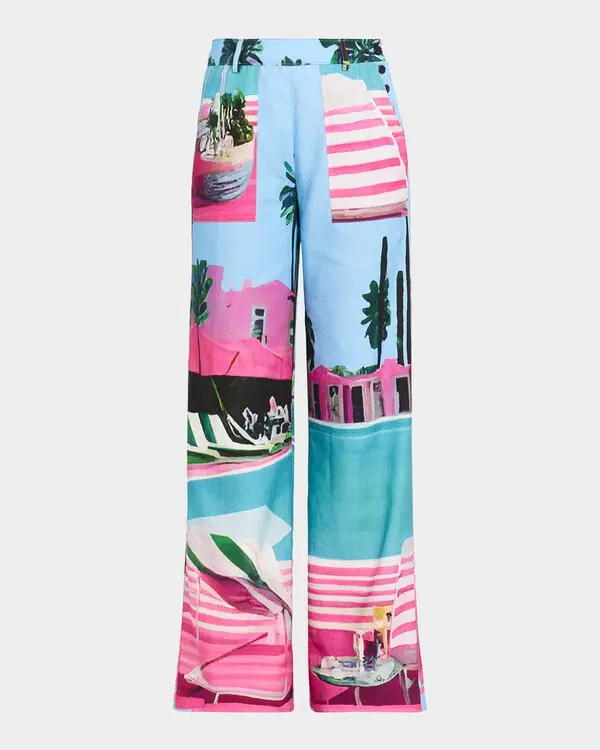 Libertine Poolside Graphic Print Straight-leg Pants