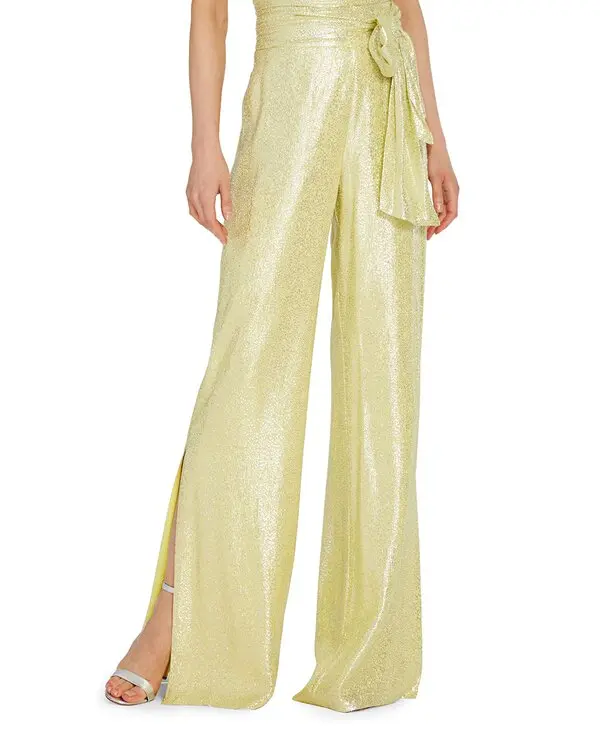 Monique Lhuillier Tie-waist Metallic Wide-leg Pants