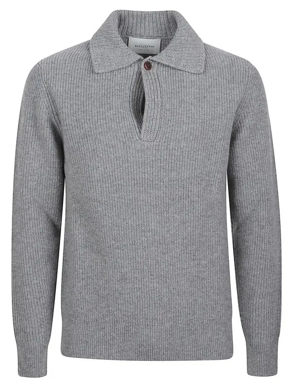 BALLANTYNE V-neck Polo Sweater - Grey